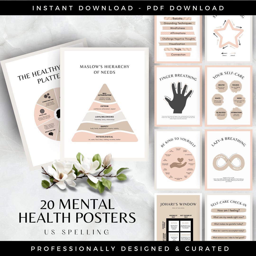 20 Mental Health Posters, Therapist Office Wall Art Modern Wellbeing ...