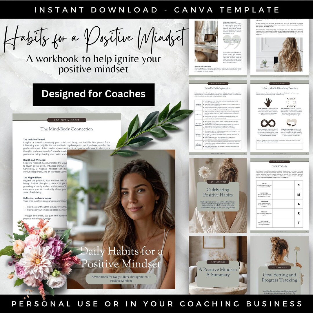 Canva Workbook Daily Habits for a Positive Mindset, Life Coach ...
