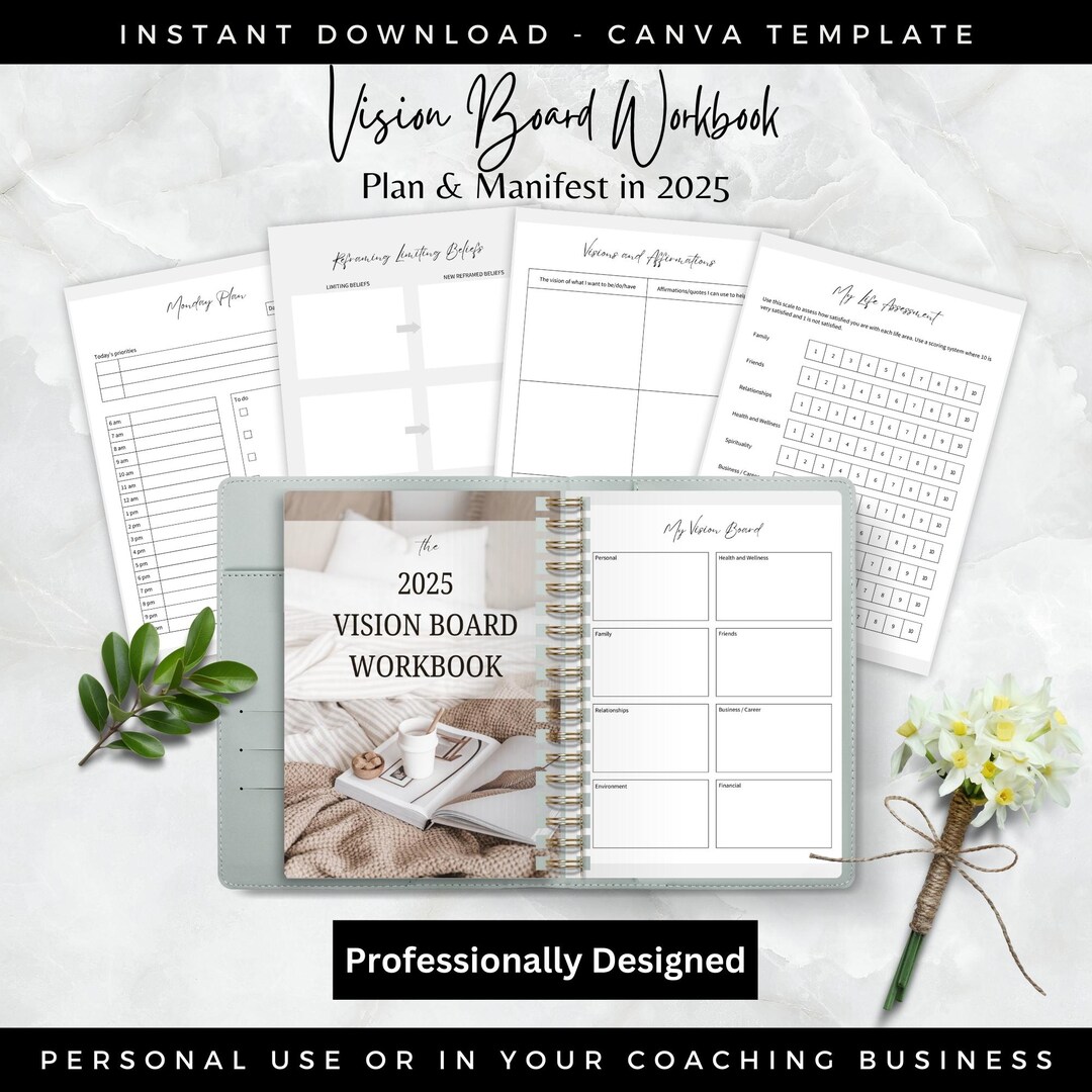 2025 Vision Board Workbook, Goal Setting Planner, Manifestation Success ...