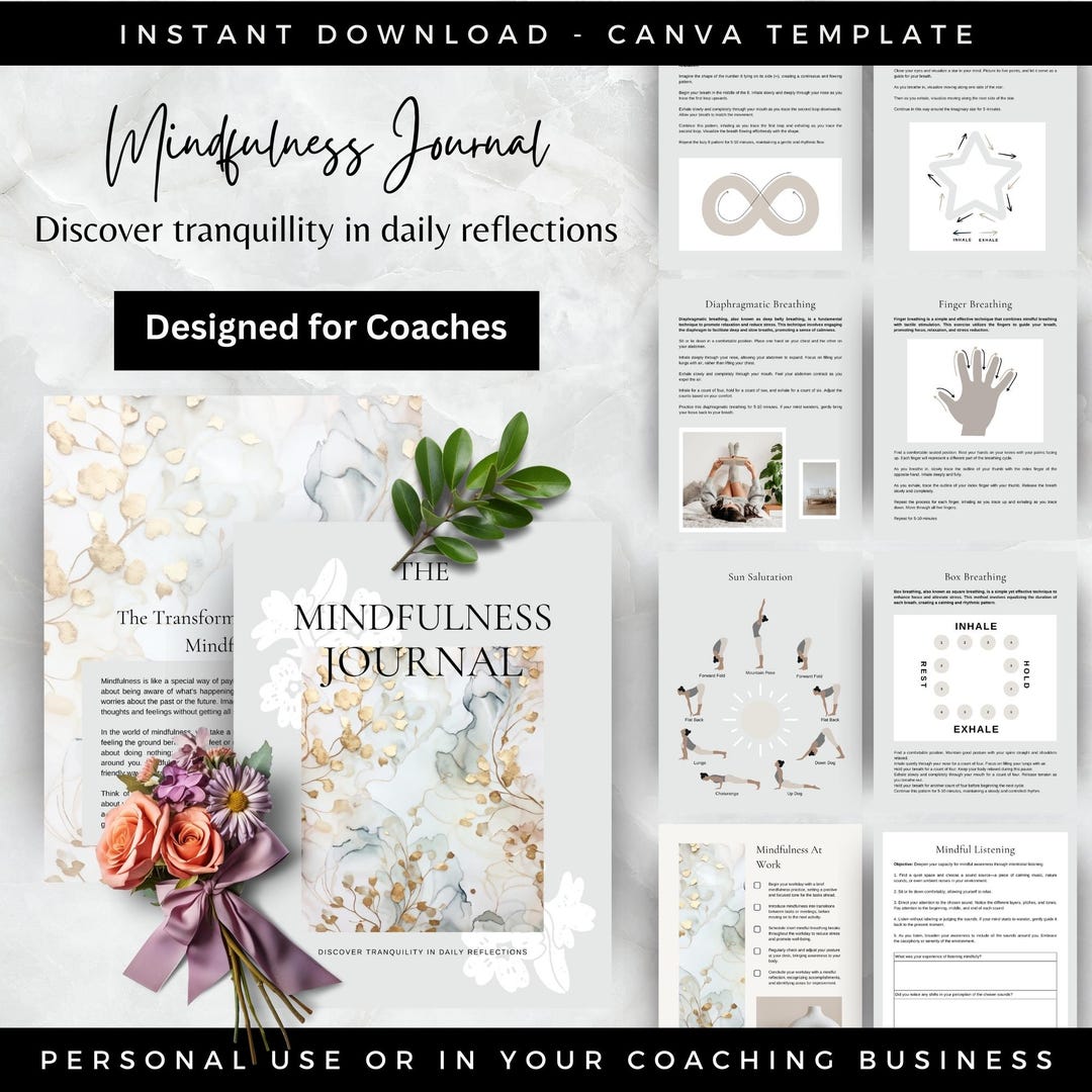 Mindfulness Journal Ebook Canva Template, Self Care and Reflection With ...