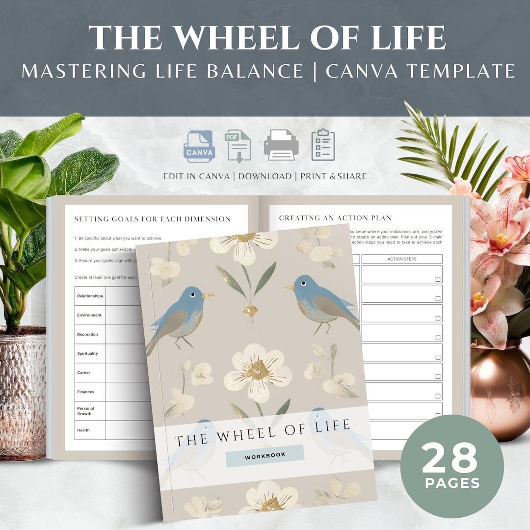Wheel of Life Workbook, Canva Template for Balance and Growth (digital ...
