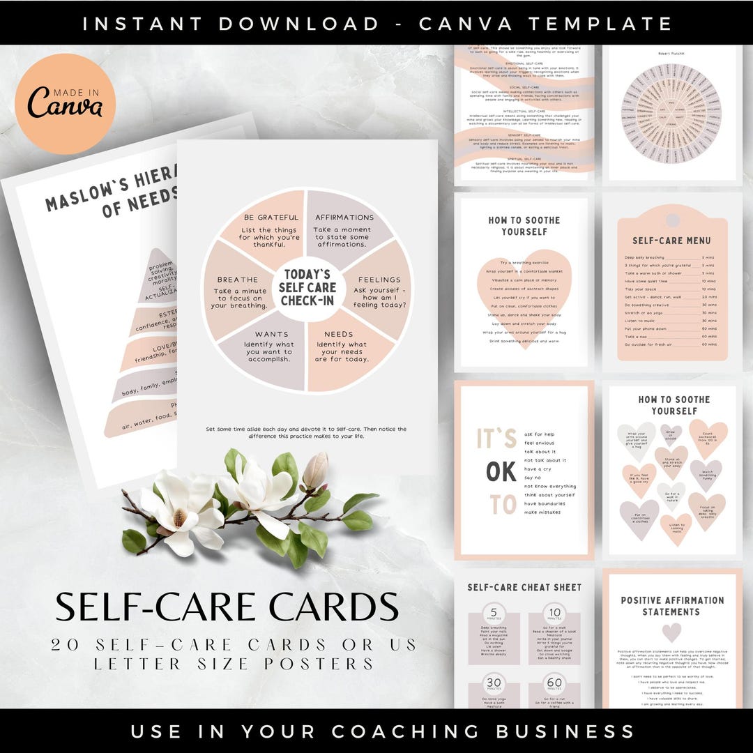Set of 20 Self Care Card Posters for Therapy Office Decor, Self Care ...