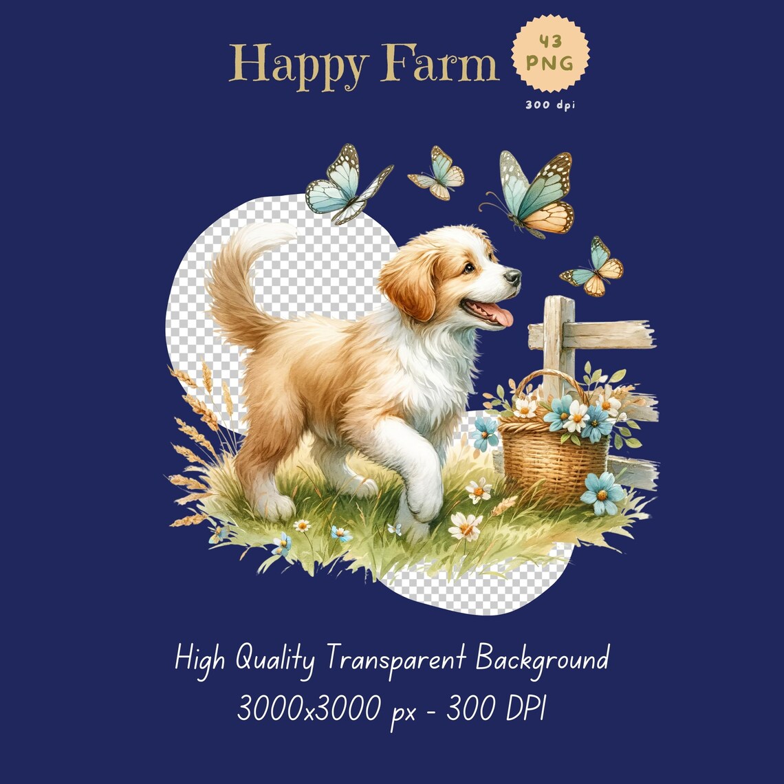 Happy Farm, Cute Farm Clipart, Farm Bundle, Farm Animals Watercolor ...