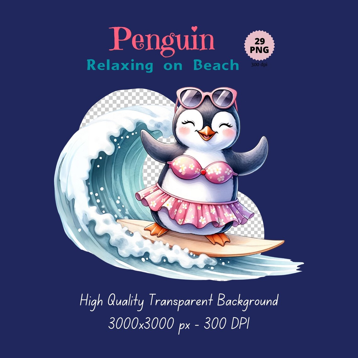 Penguin on Beach Clipart, Summer Png, Watercolor Summer, Summer Beach ...