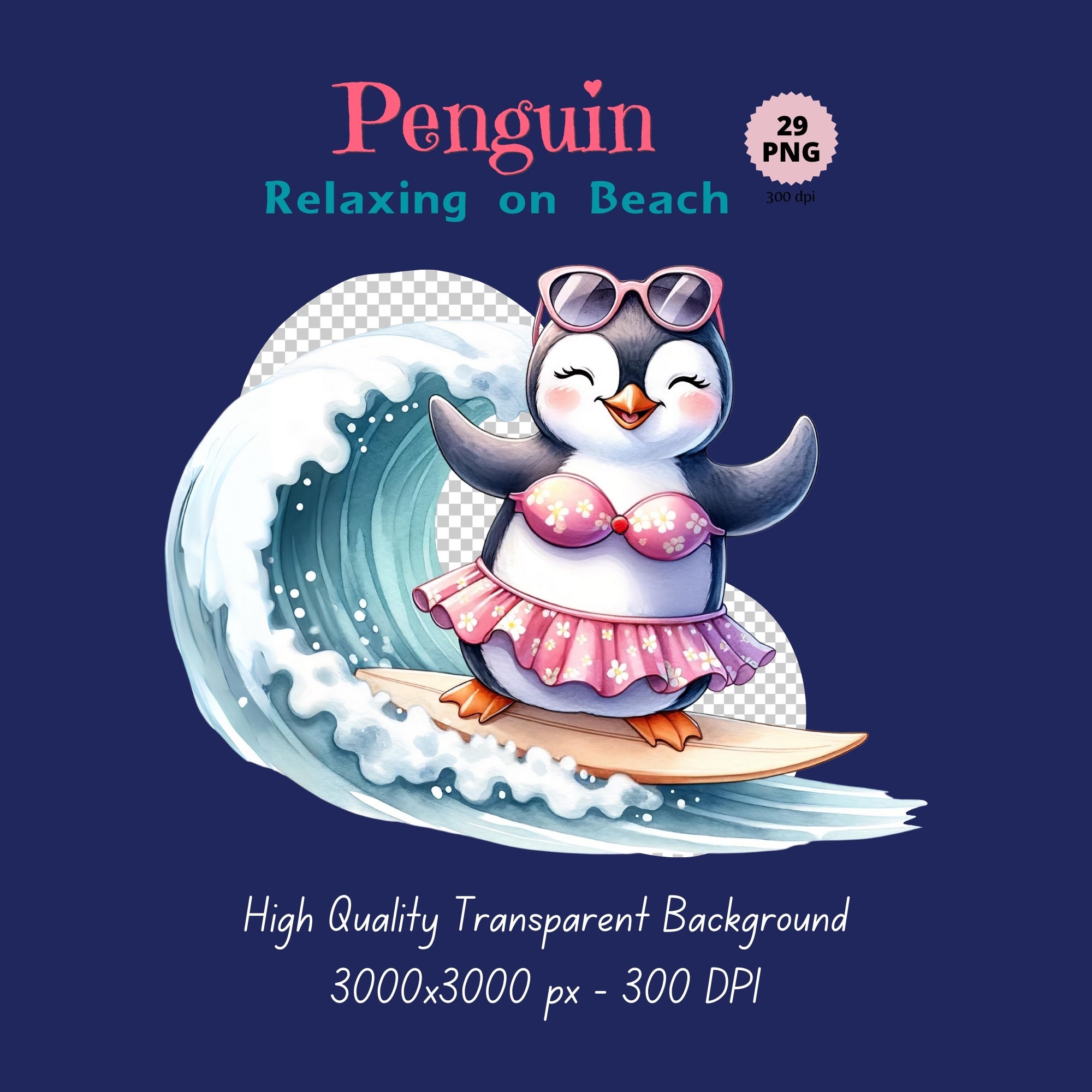 Penguin on Beach Clipart, Summer Png, Watercolor Summer, Summer Beach ...