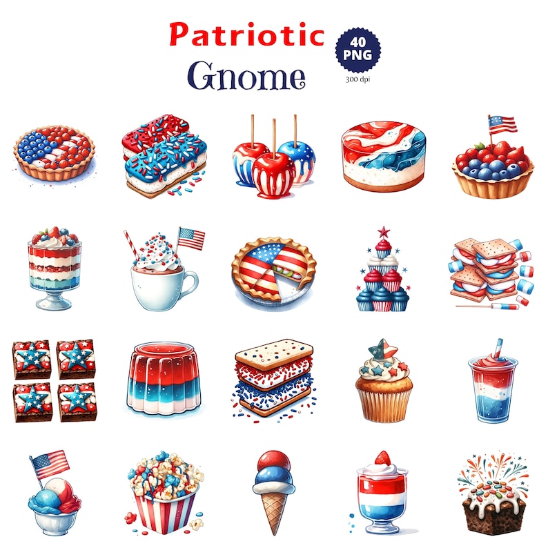 Patriotic Sweets Clipart, USA Flag Bakery & Ice Cream Clipart, Red ...