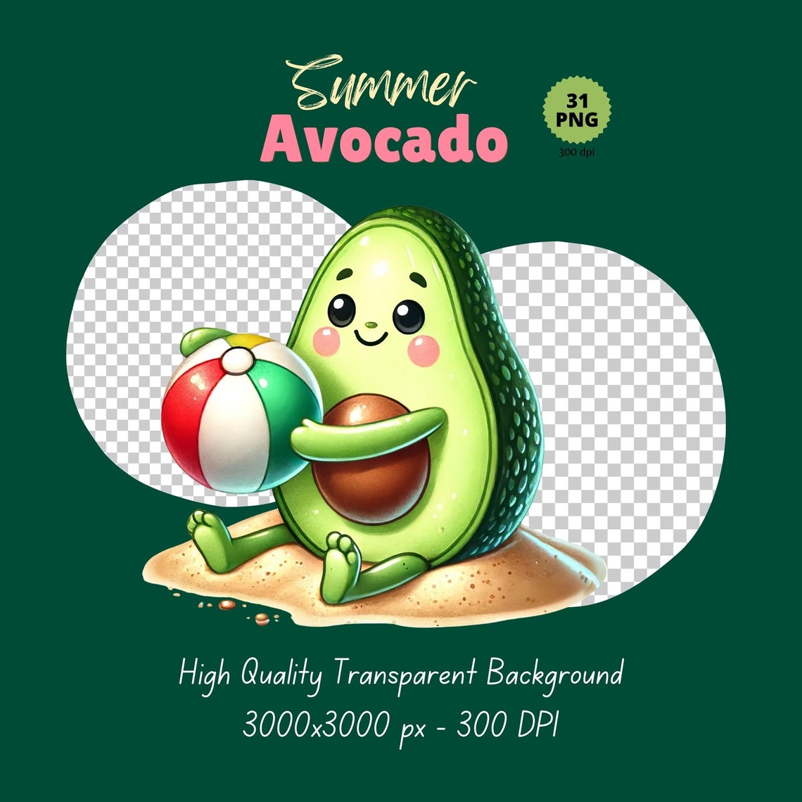 Summer Avocado Clipart, Cute Avocado Png, Watercolor Fruits Clipart ...