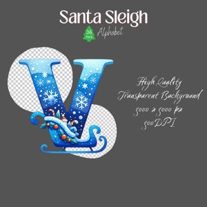 Santa Sleigh Alphabet Clipart, Santa Sleigh PNG Letter, Santa Sleigh ...