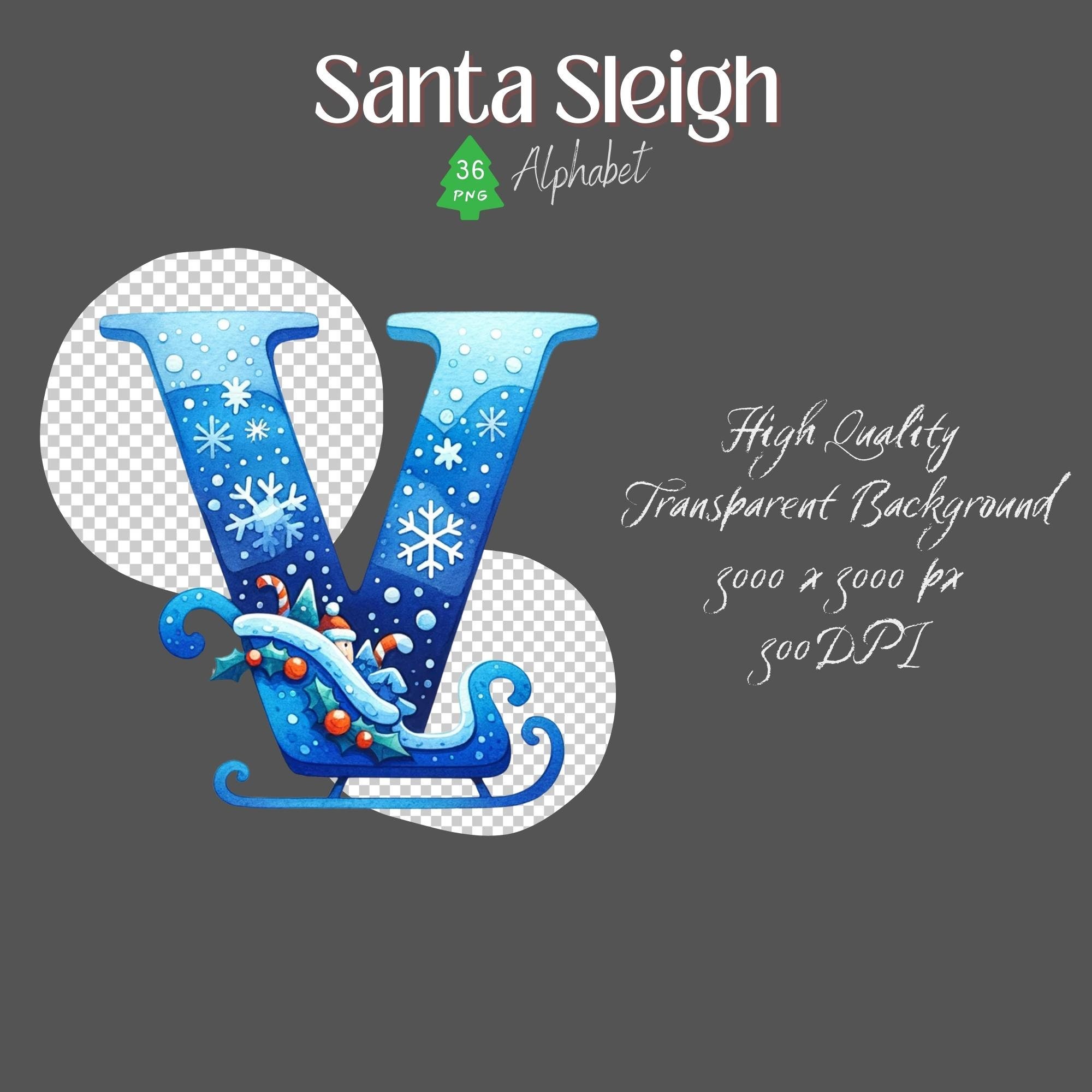 Santa Sleigh Alphabet Clipart, Santa Sleigh PNG Letter, Santa Sleigh ...