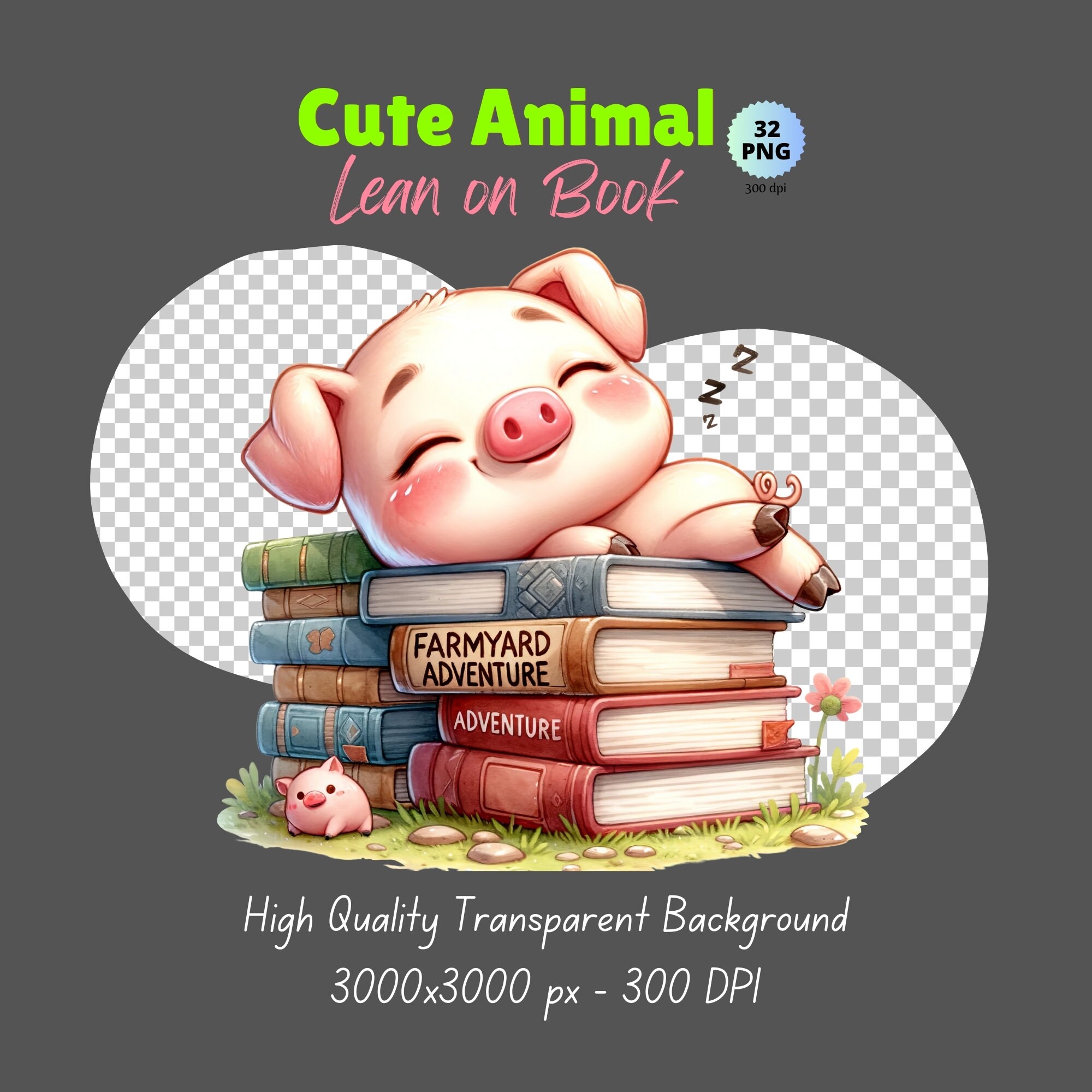 Watercolor Cute Animal Lean on Books, Cute Animal Clipart, Animal ...