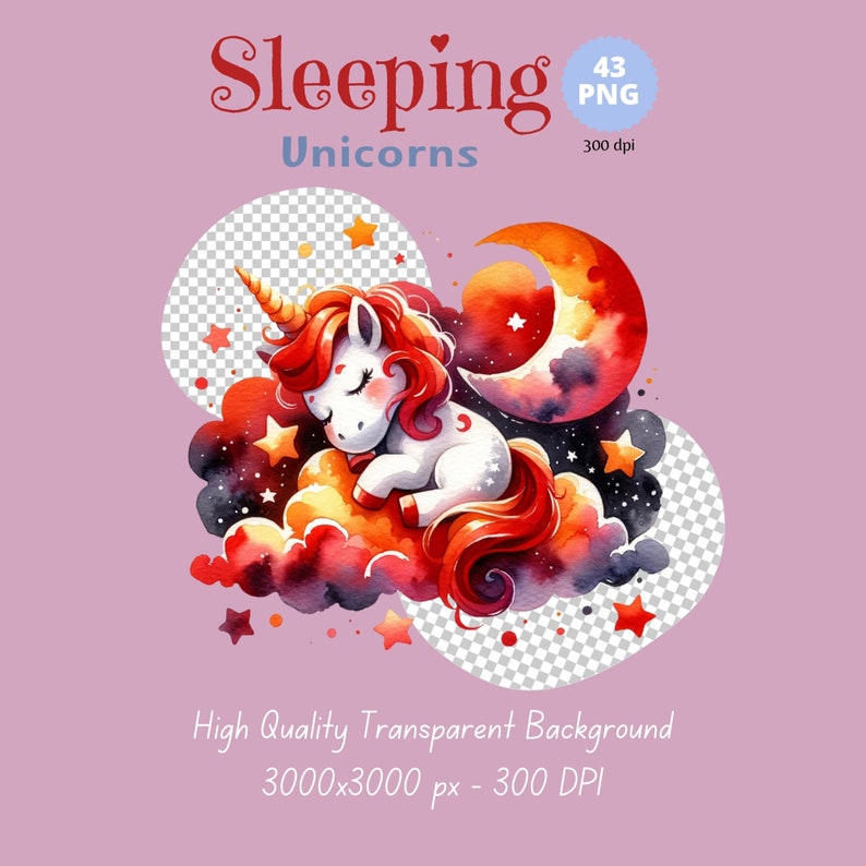 Sleeping Unicorn, Watercolor Unicorn Clipart, Unicorn Clipart Bundle ...