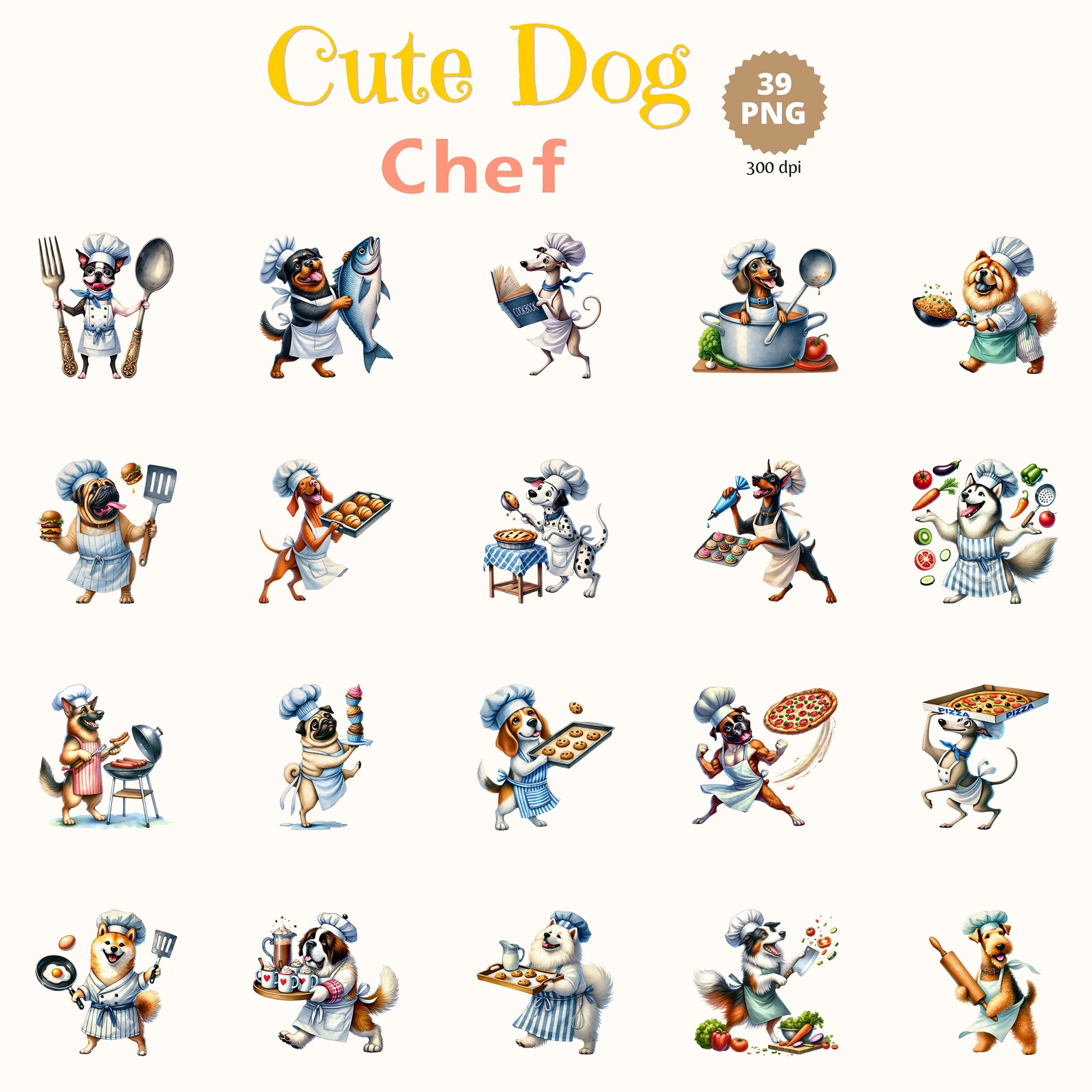 Cute Dog Chef, Watercolor Chef, Cute Chef Png, Chef Bundle, Animal Chef ...