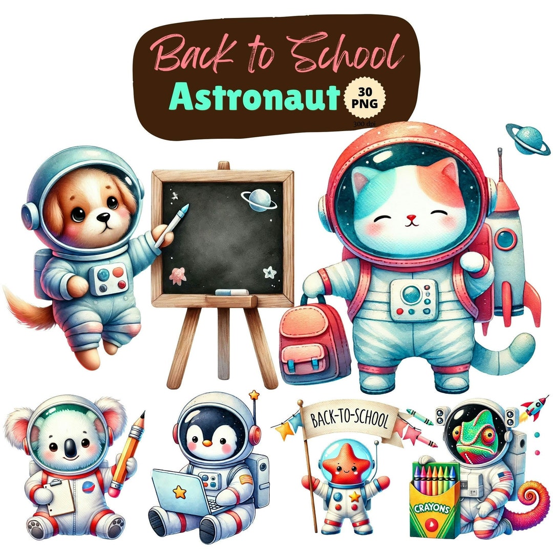 Back to School Astronaut, Watercolor Astronaut Clipart, Astronaut ...