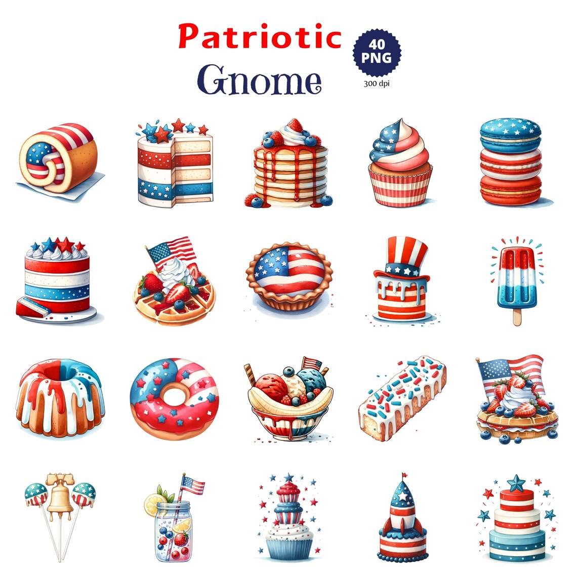 Patriotic Sweets Clipart, USA Flag Bakery & Ice Cream Clipart, Red ...