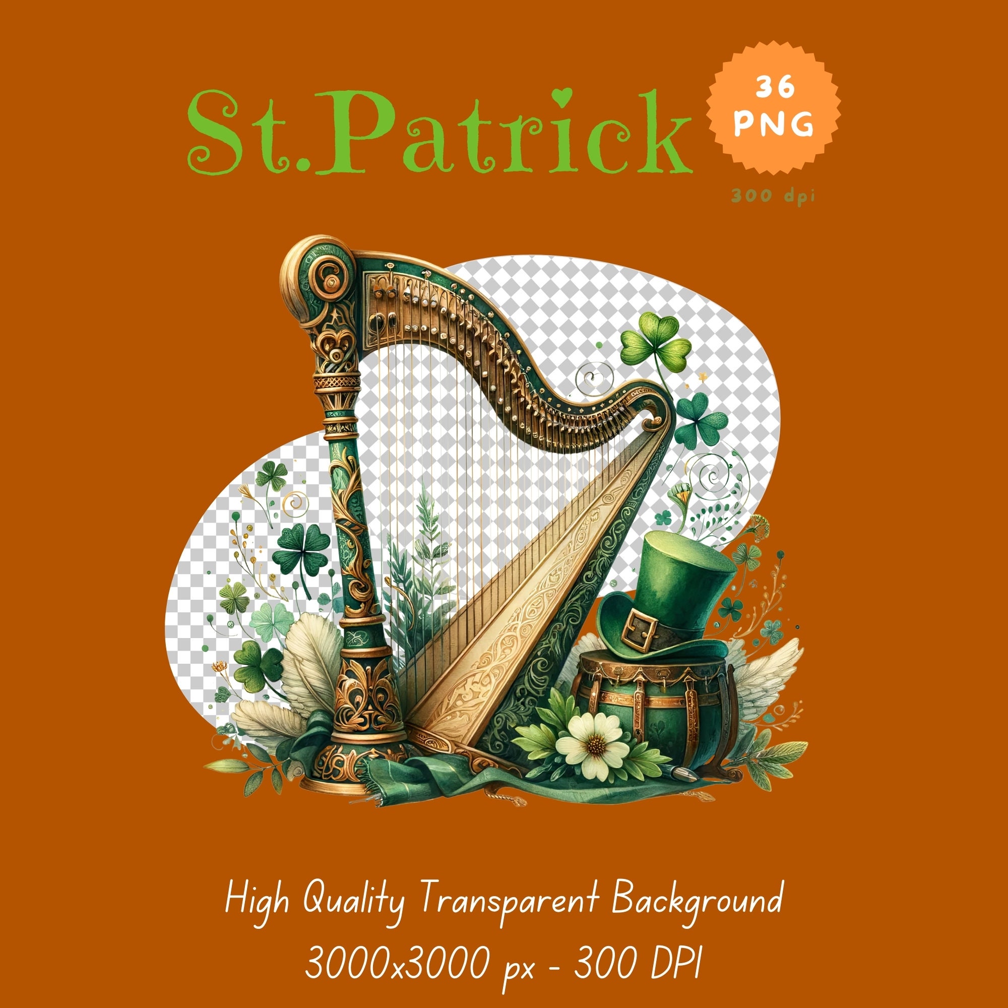 St. Patrick's Clipart, Shamrocks PNG, St. Patrick PNG, Watercolor St ...