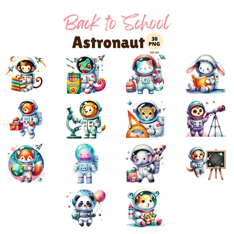 Back to School Astronaut, Watercolor Astronaut Clipart, Astronaut ...