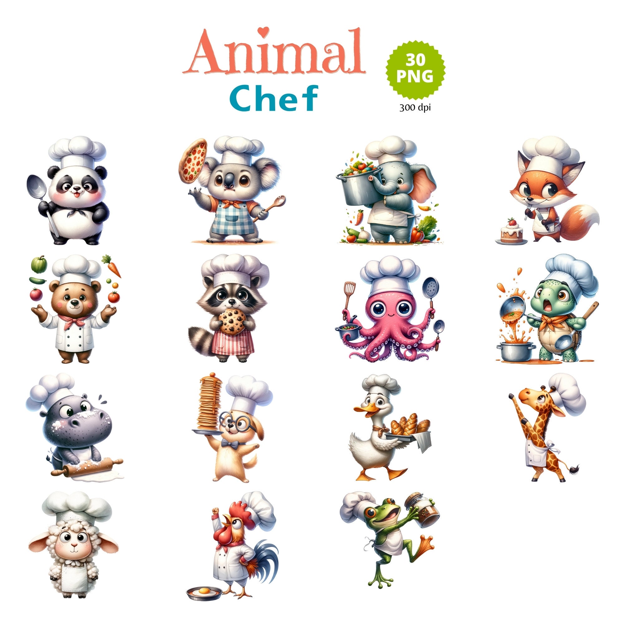 Animal Chef, Cute Chefs Png, Chef Png, Watercolor Chef, Cute Animals ...