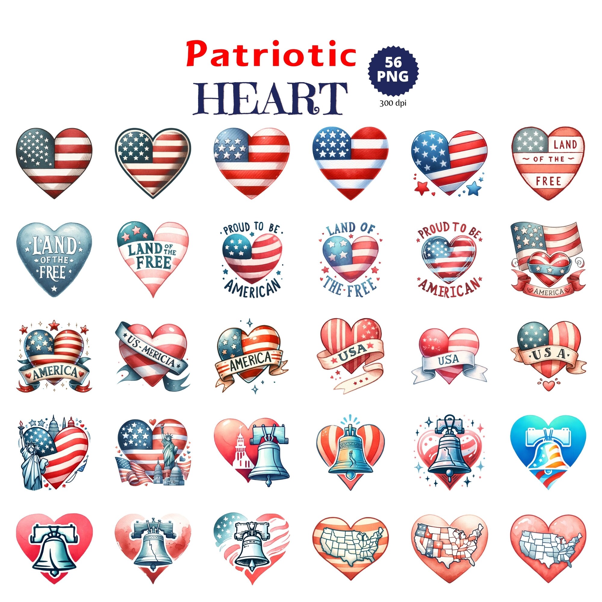 Patriotic Heart Clipart, Patriotic Clipart, Stars and Stripes Heart ...