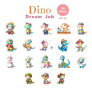 Dino Dream Job, Career Dino Watercolor Clipart, Dinosaur Clipart, Baby ...