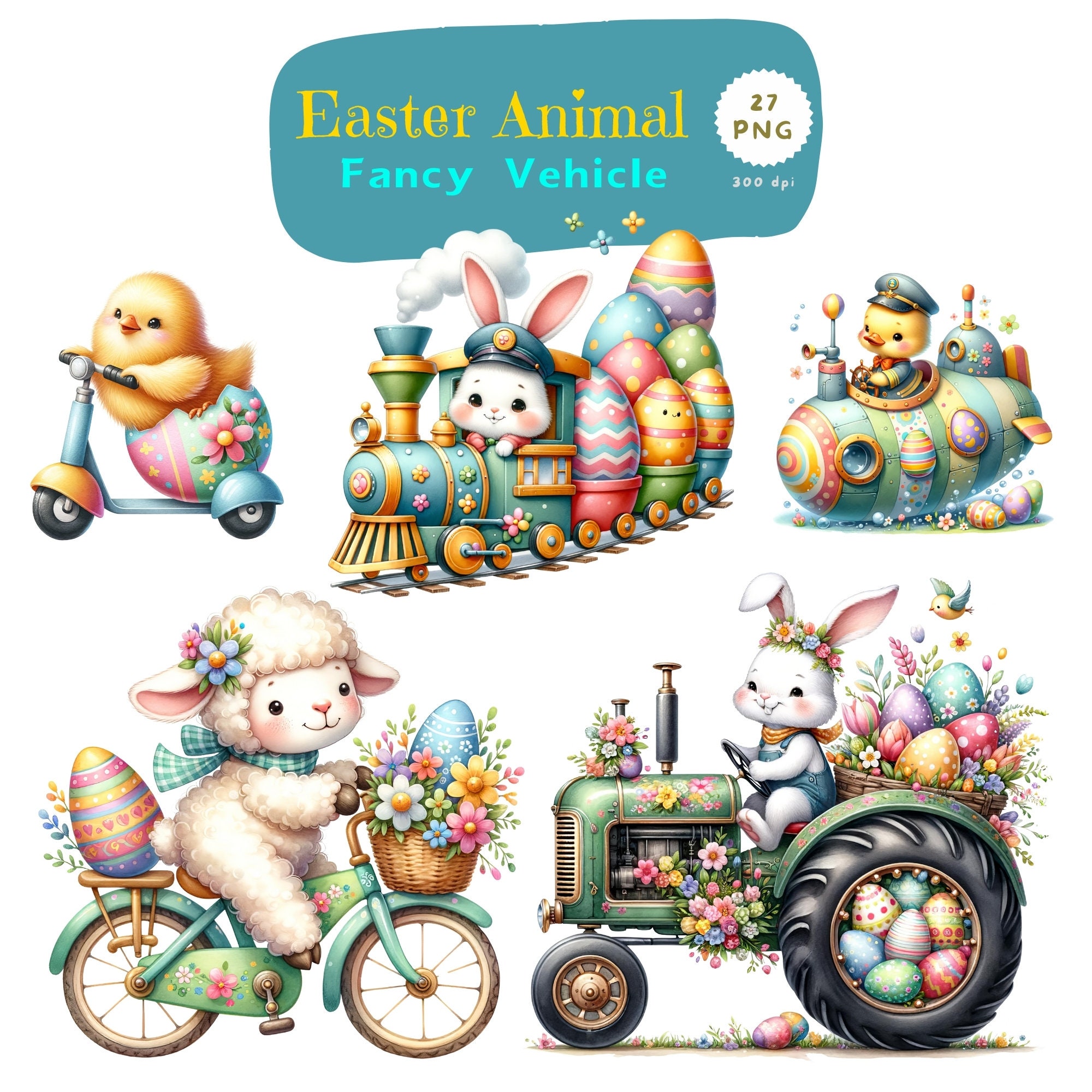 Easter Eggs Clipart, Easter Eggs Bundle, Easter Animal, Watercolor ...