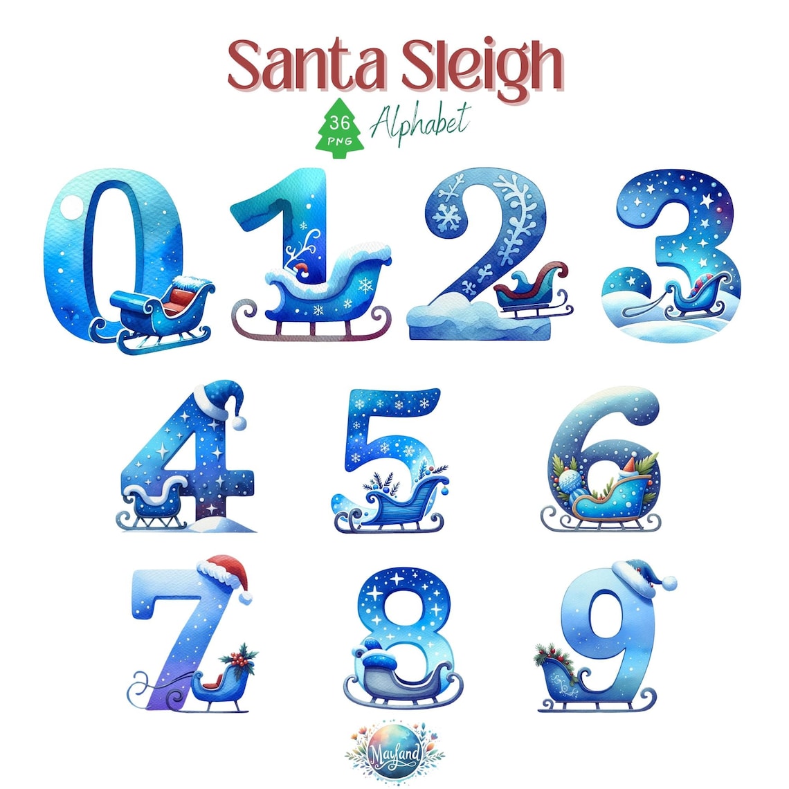 Santa Sleigh Alphabet Clipart, Santa Sleigh PNG Letter, Santa Sleigh ...