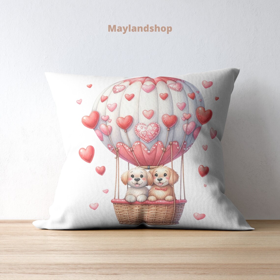 Cute Pets in Hot Air Balloon Clipart, Valentine's Day Clipart ...