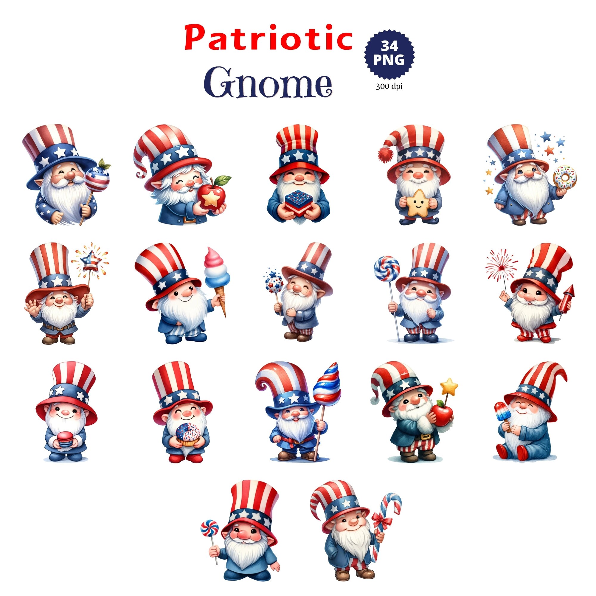 Patriotic Gnome Clipart, Patriotic Png, Stars and Stripe, USA Flag Png ...