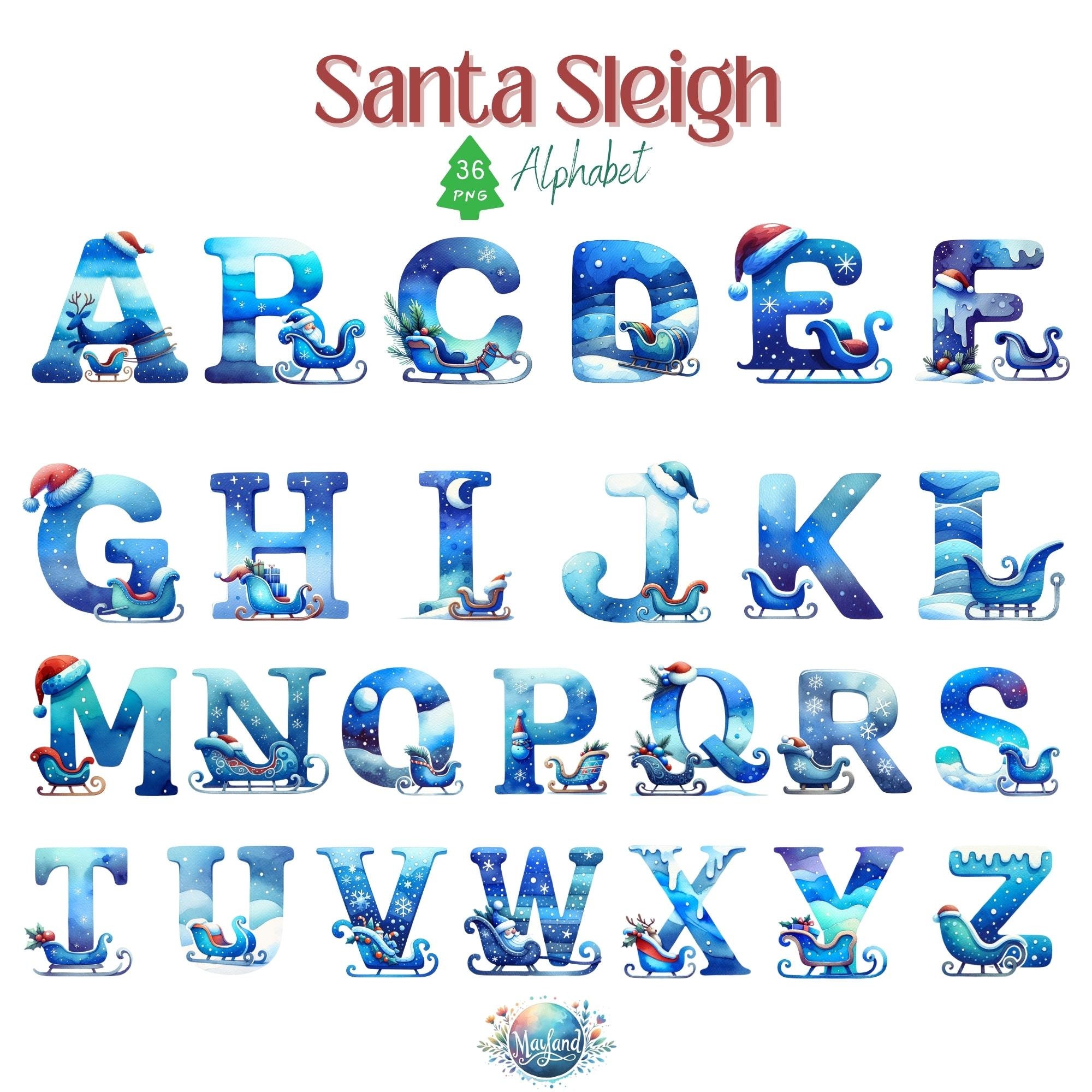 Santa Sleigh Alphabet Clipart, Santa Sleigh PNG Letter, Santa Sleigh ...