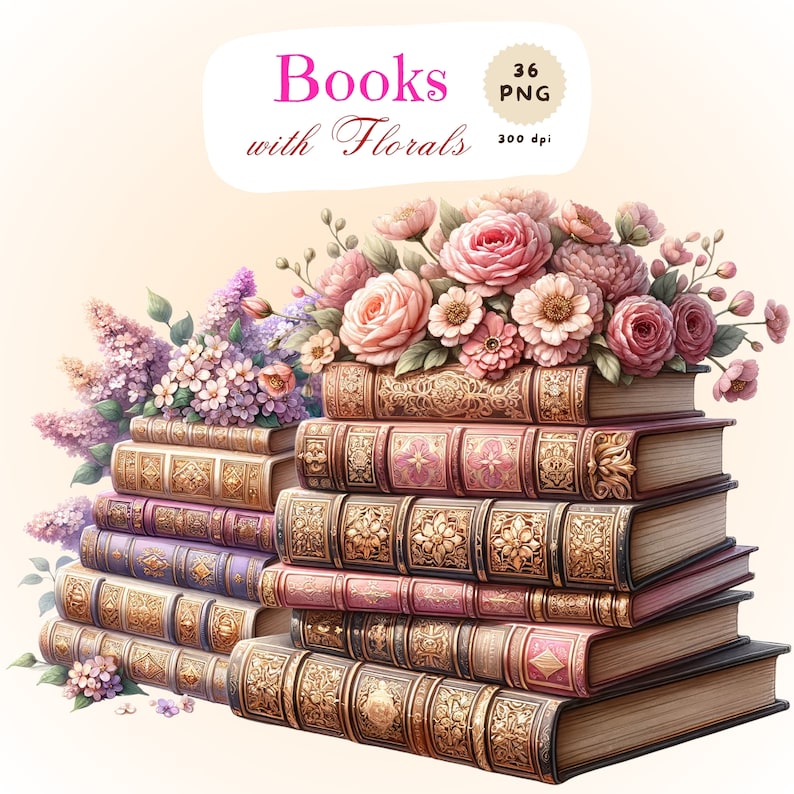 Books Flowers, Books Flower Clipart, Books Florals, Books Floral, Books ...