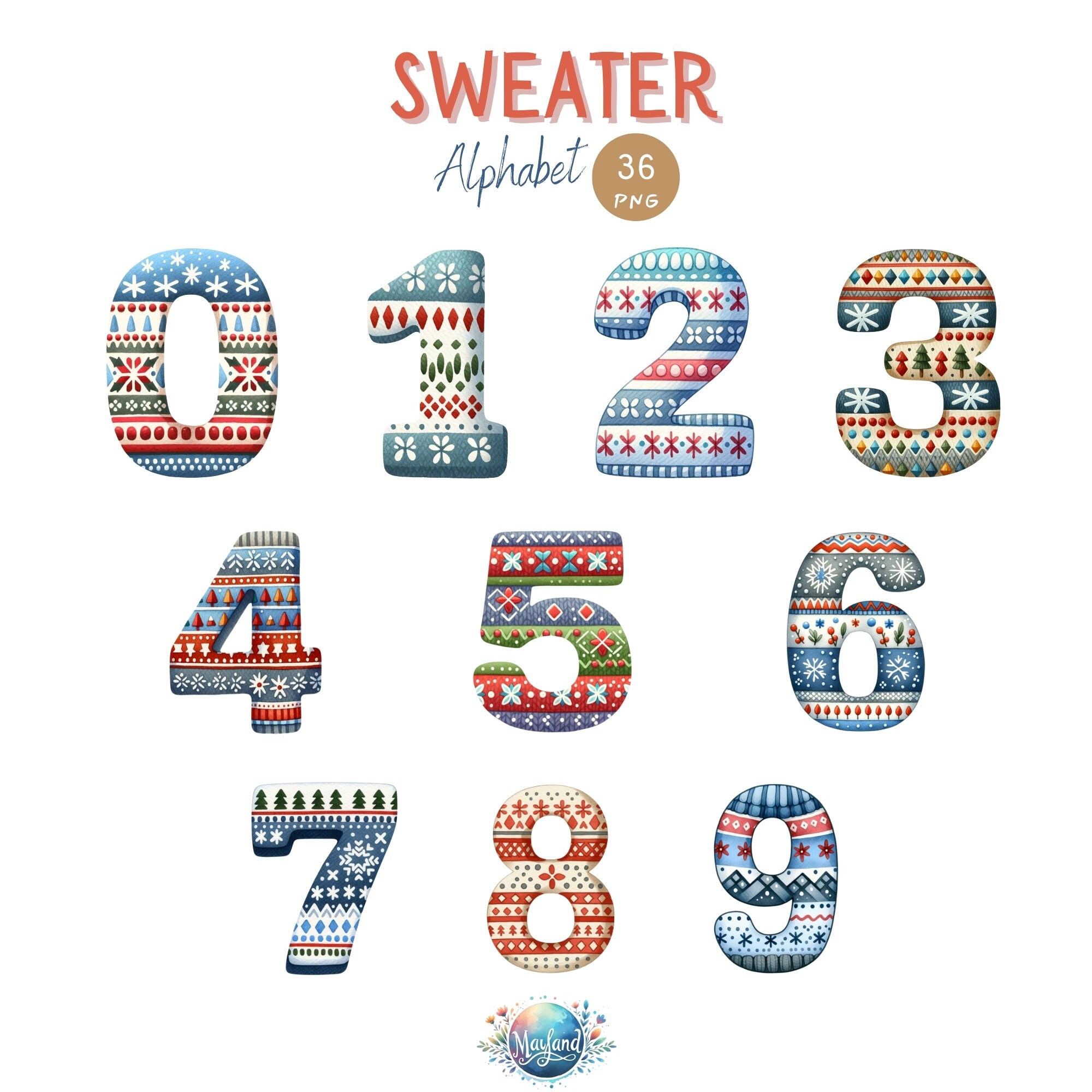 Sweater Alphabet Clipart, Christmas Letter, Christmas Font, Christmas ...