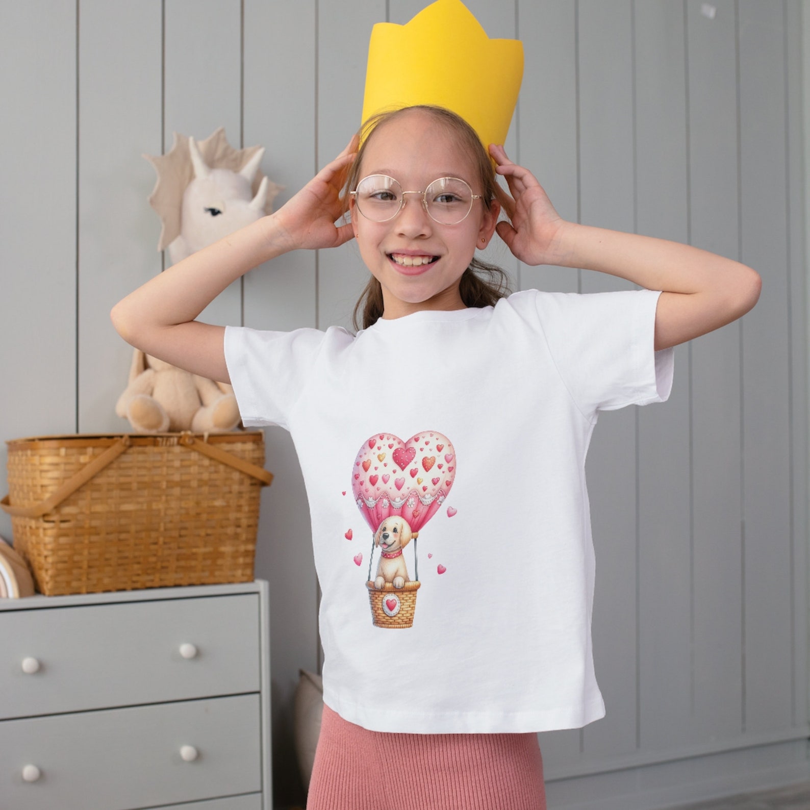 Cute Pets in Hot Air Balloon Clipart, Valentine's Day Clipart ...