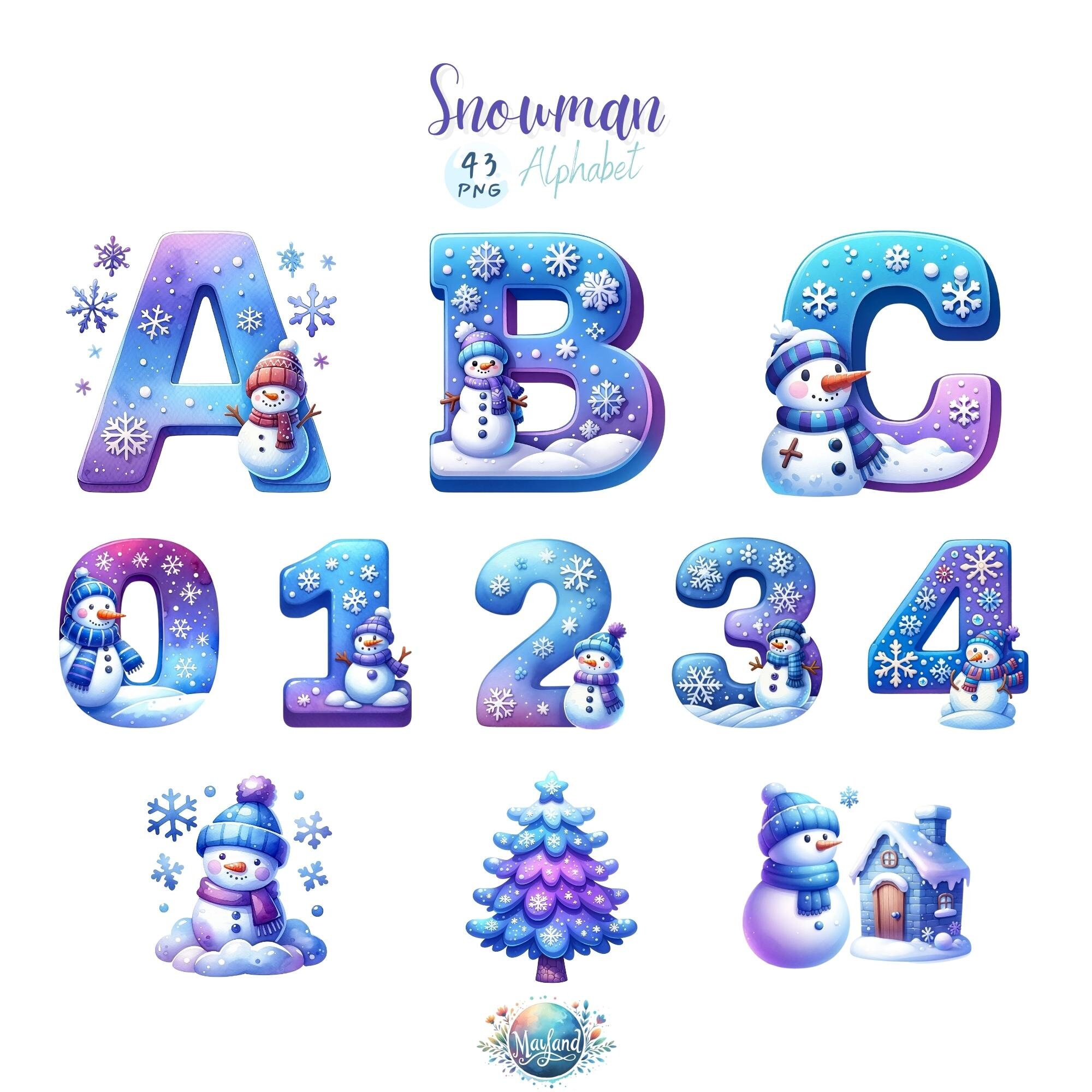 Snowman Alphabet Clipart, Snowman PNG Letter, Snowman Font, Snowman ...