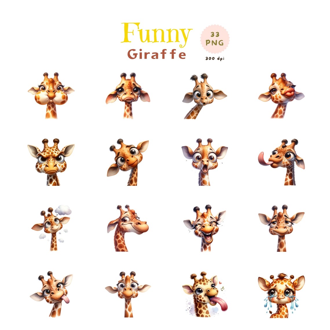 Funny Giraffe Png, Funny Giraffe Clip Art, Cool Giraffe Bundle ...