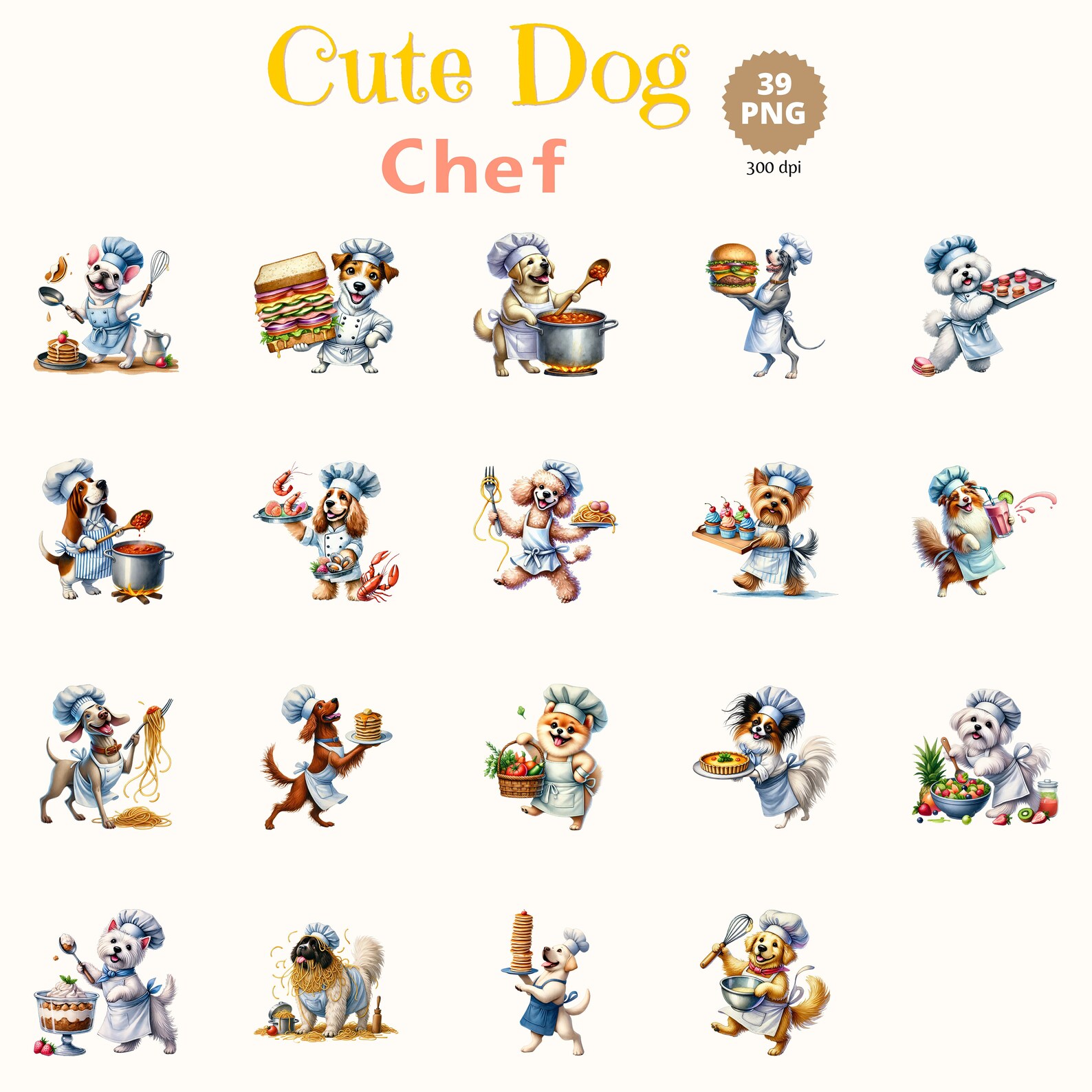 Cute Dog Chef, Watercolor Chef, Cute Chef Png, Chef Bundle, Animal Chef ...