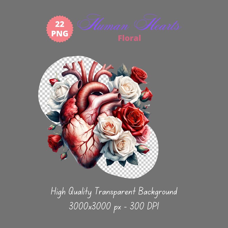 Anatomical Heart With Flowers PNG, Human Heart Clipart, Flower Valentine Heart PNG, Valentines ...