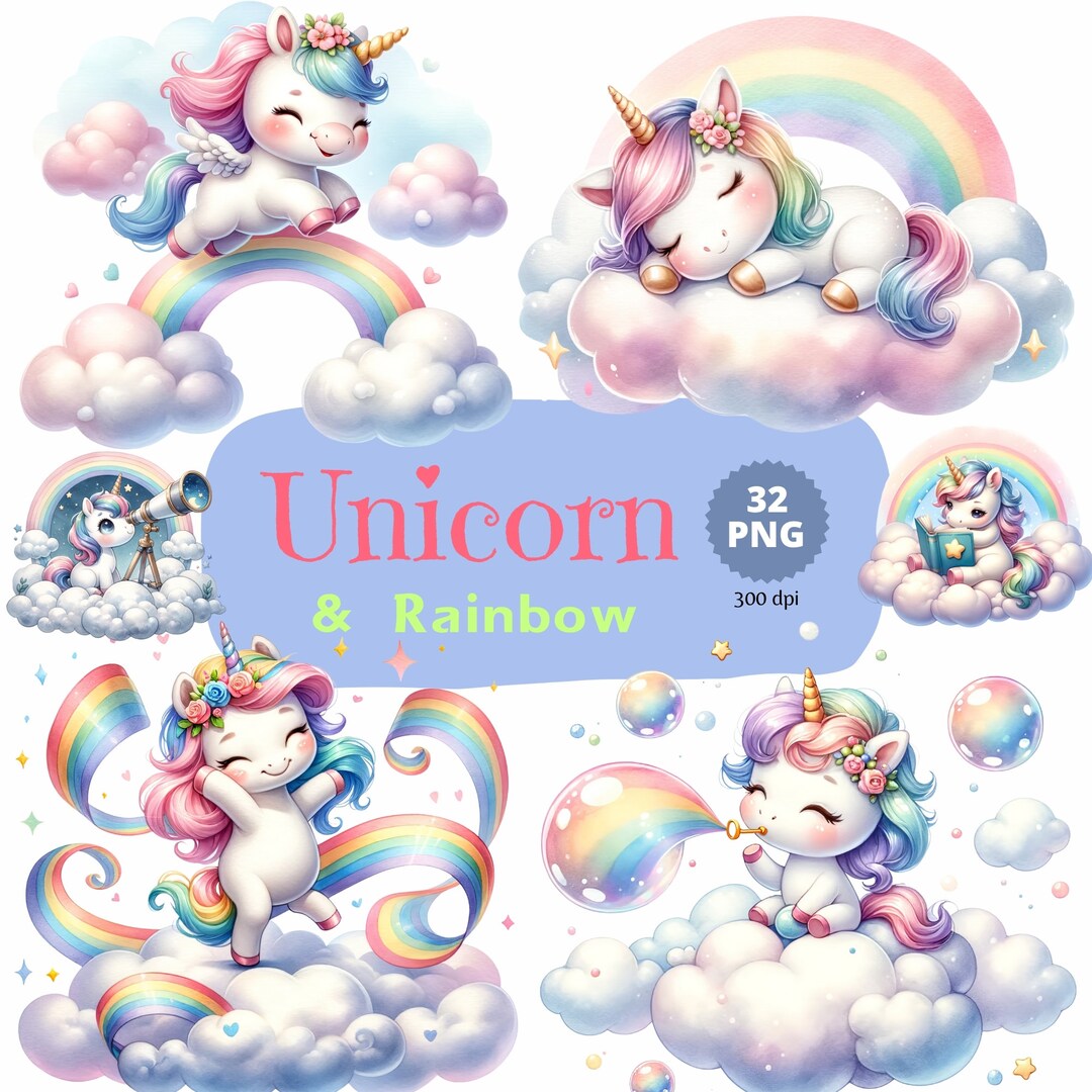 Unicorn Png, Watercolor Unicorn Clipart, Unicorn Clipart Bundle, Cute ...