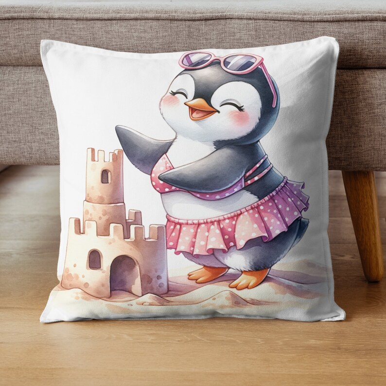 Penguin on Beach Clipart, Summer Png, Watercolor Summer, Summer Beach ...