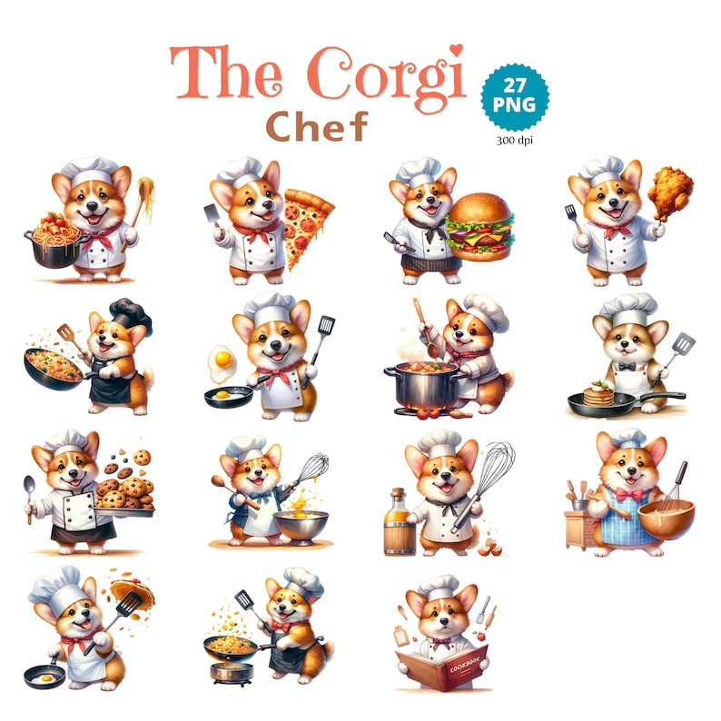 Adorable Corgi, Funny Corgi Chef, Cute Dog Chef, Chef Png, Pets Png, Chef Bundle, Food & Sweets ...