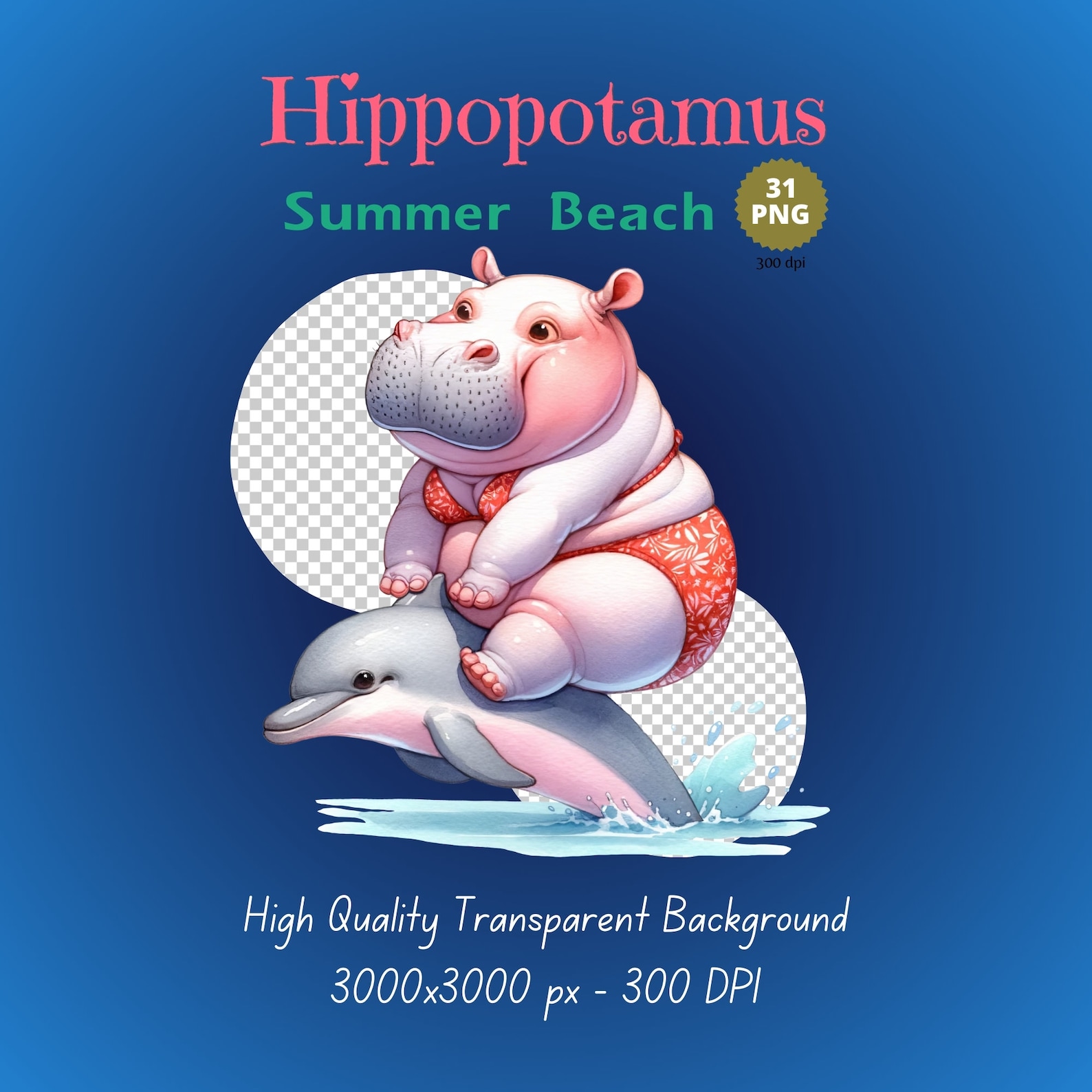 Hippo Clipart, Funny Hippo Bundle, Hippopotamus Png, Summer Beach ...