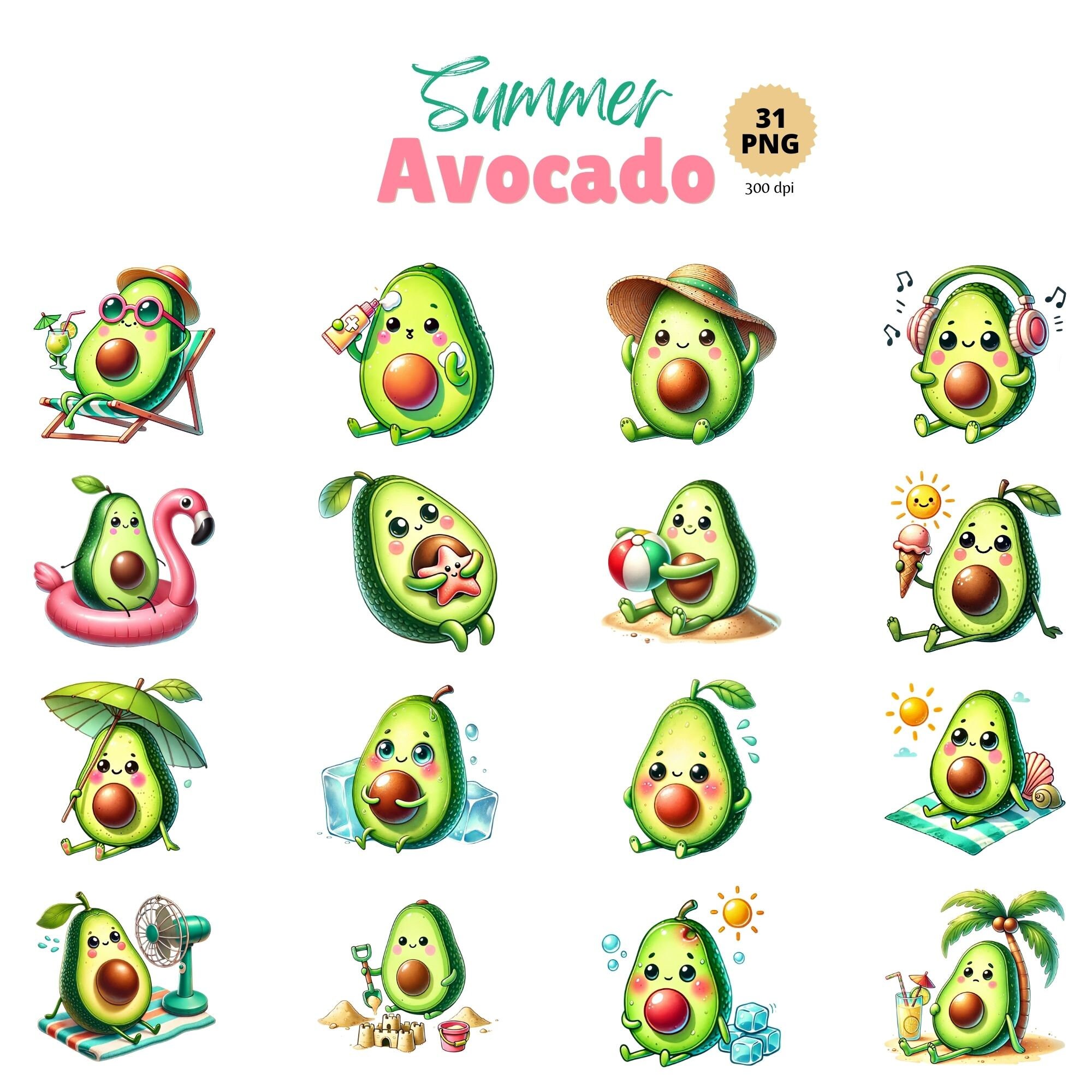 Summer Avocado Clipart, Cute Avocado Png, Watercolor Fruits Clipart ...
