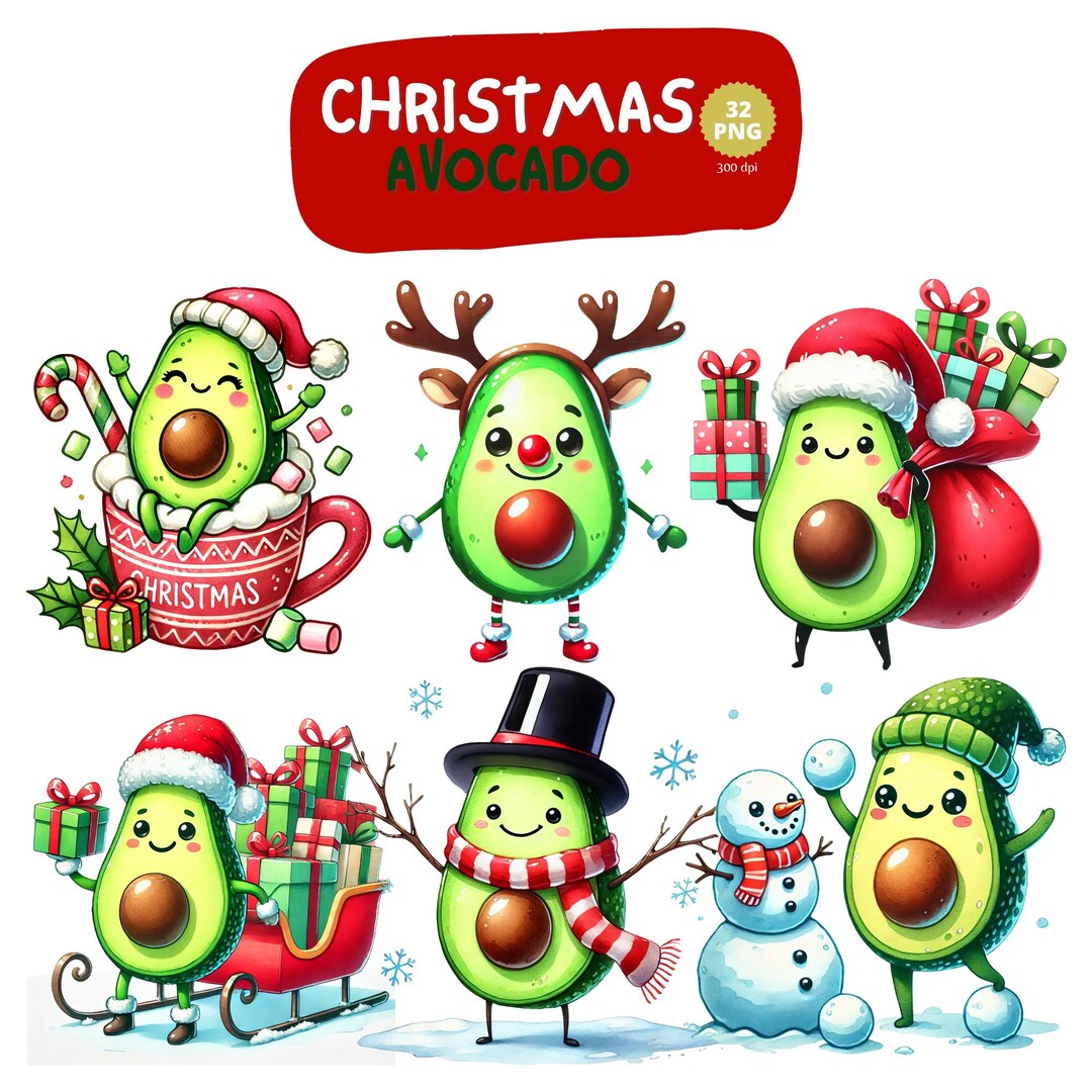 Christmas Avocado, Christmas Clipart, Xmas Decor Png, Cute Avocado Png ...