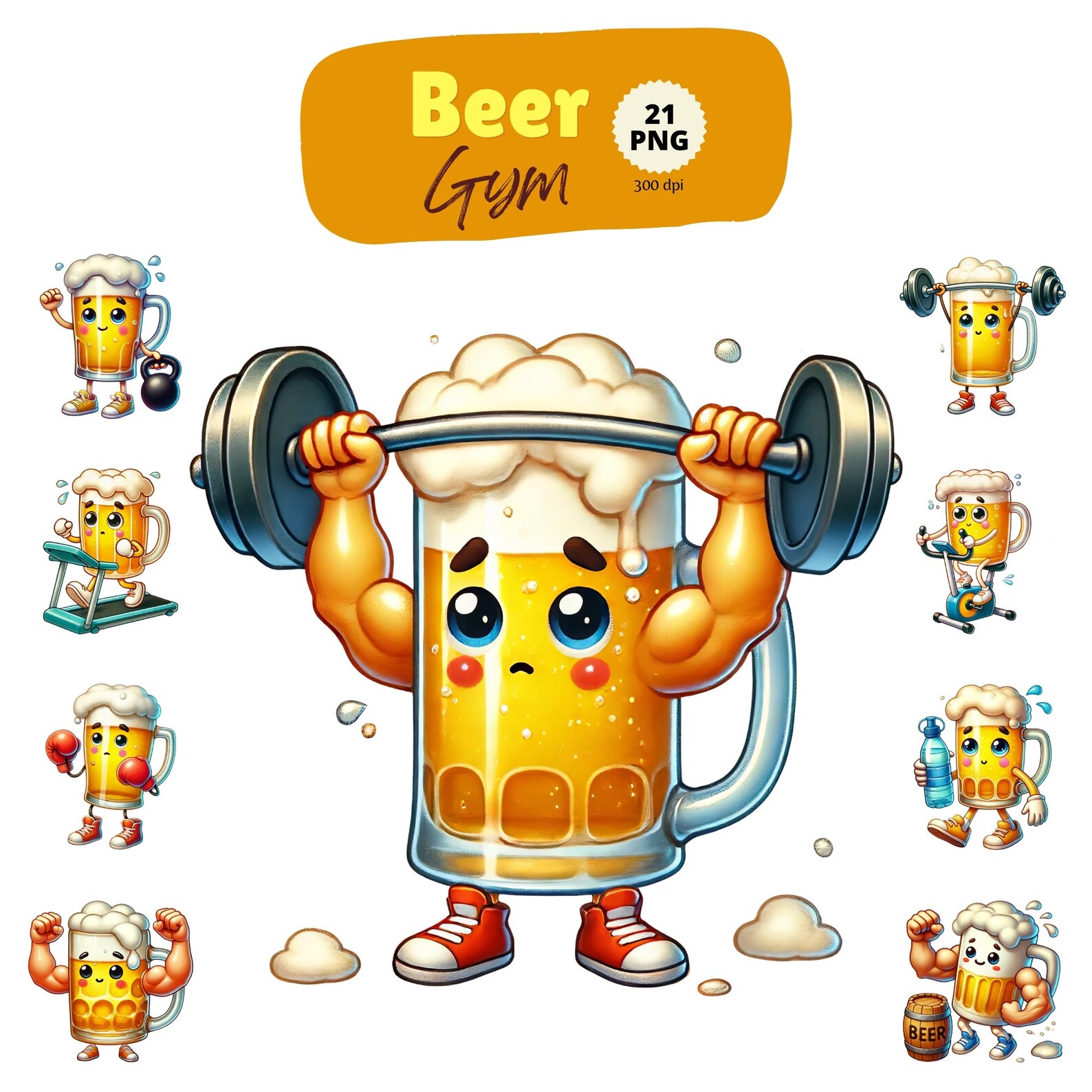 Beer Gym, Beer Png, Watercolor Beer Clipart Bundle, Beer Glass, Beer ...