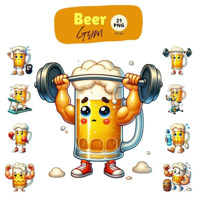 Beer Gym, Beer Png, Watercolor Beer Clipart Bundle, Beer Glass, Beer ...