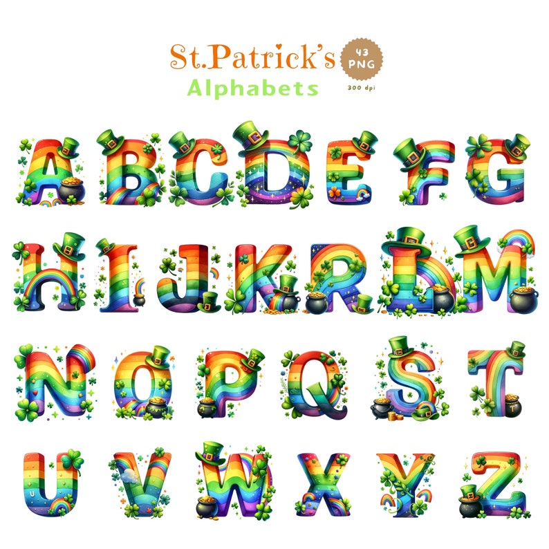 St. Patrick's Alphabet Clipart, St. Patrick's Day, St. Patrick's PNG ...