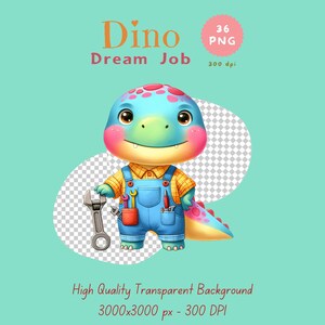Dino Dream Job, Career Dino Watercolor Clipart, Dinosaur Clipart, Baby ...