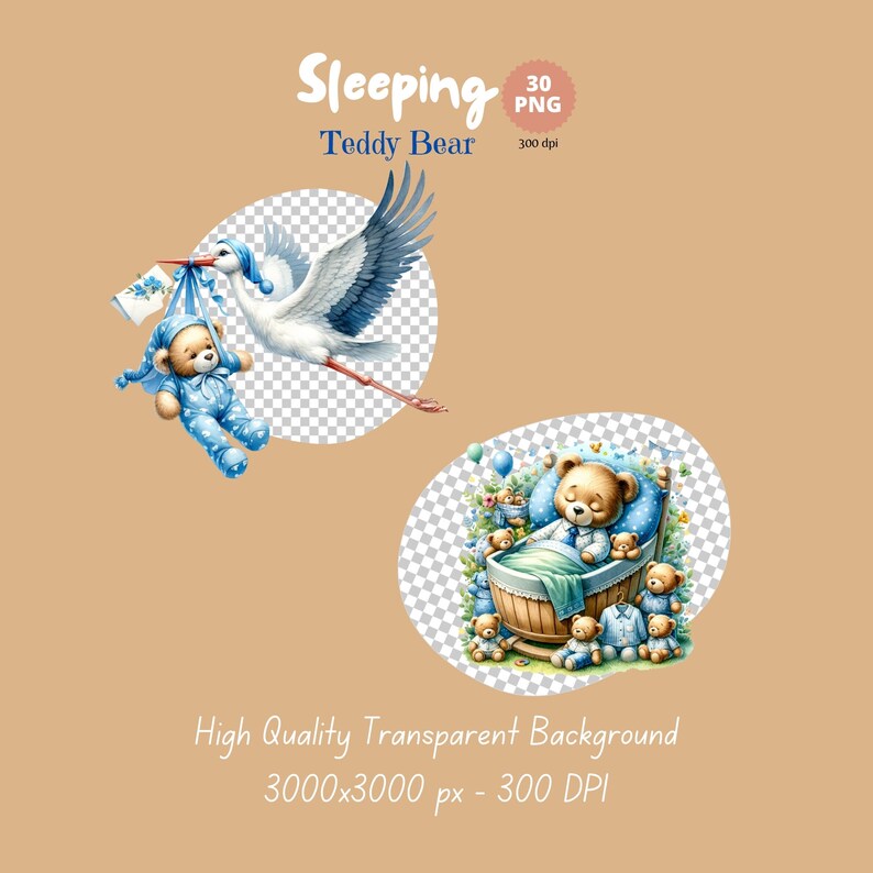 Sleeping Teddy Bear, Watercolor Teddy Bear Clipart Bundle, Blue Teddy ...