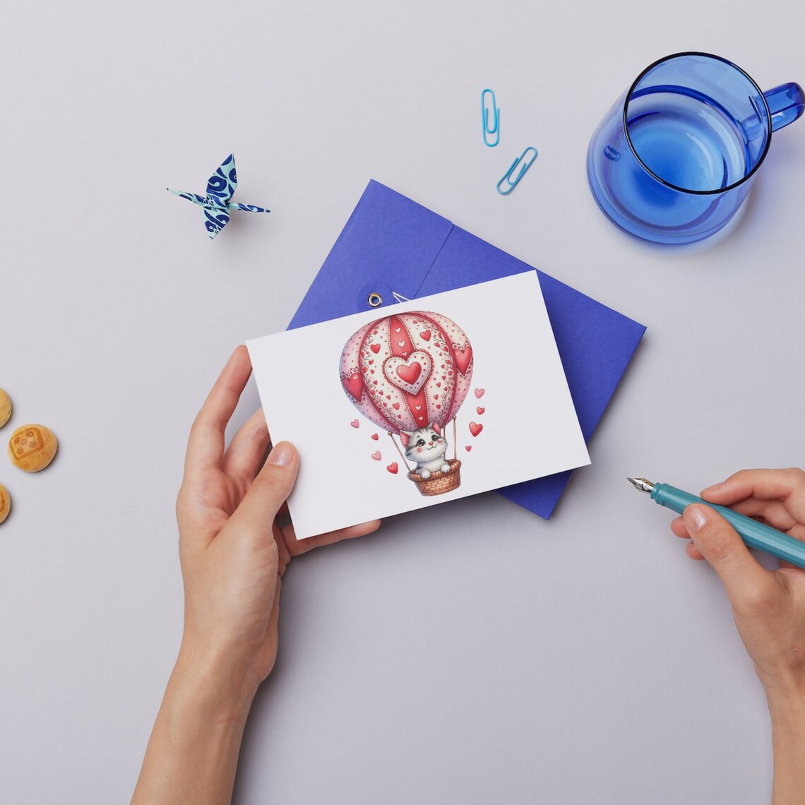 Cute Pets in Hot Air Balloon Clipart, Valentine's Day Clipart ...