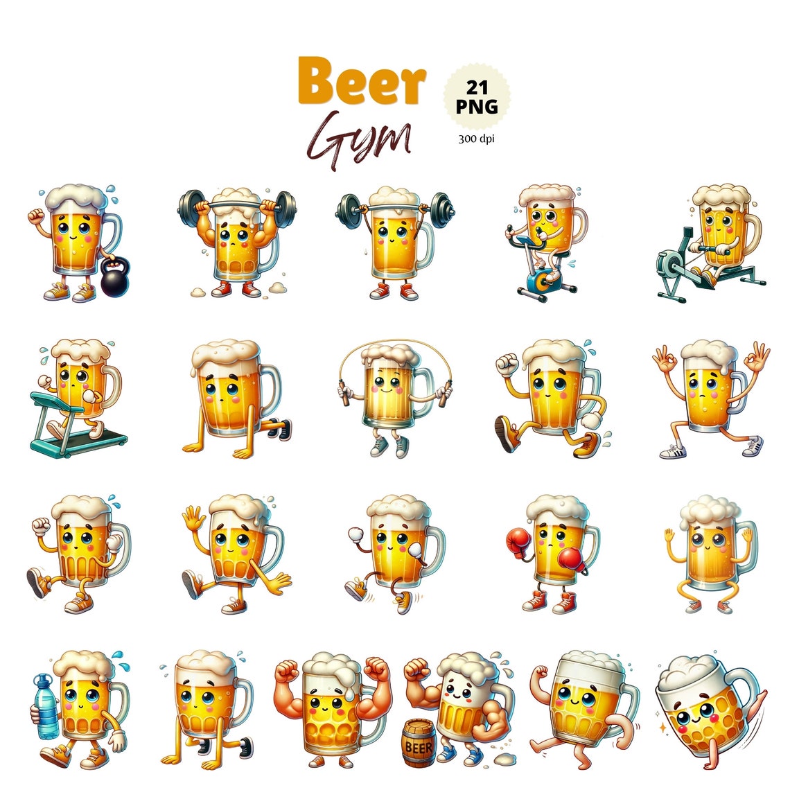 Beer Gym, Beer Png, Watercolor Beer Clipart Bundle, Beer Glass, Beer ...