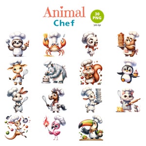 Animal Chef, Cute Chefs Png, Chef Png, Watercolor Chef, Cute Animals ...