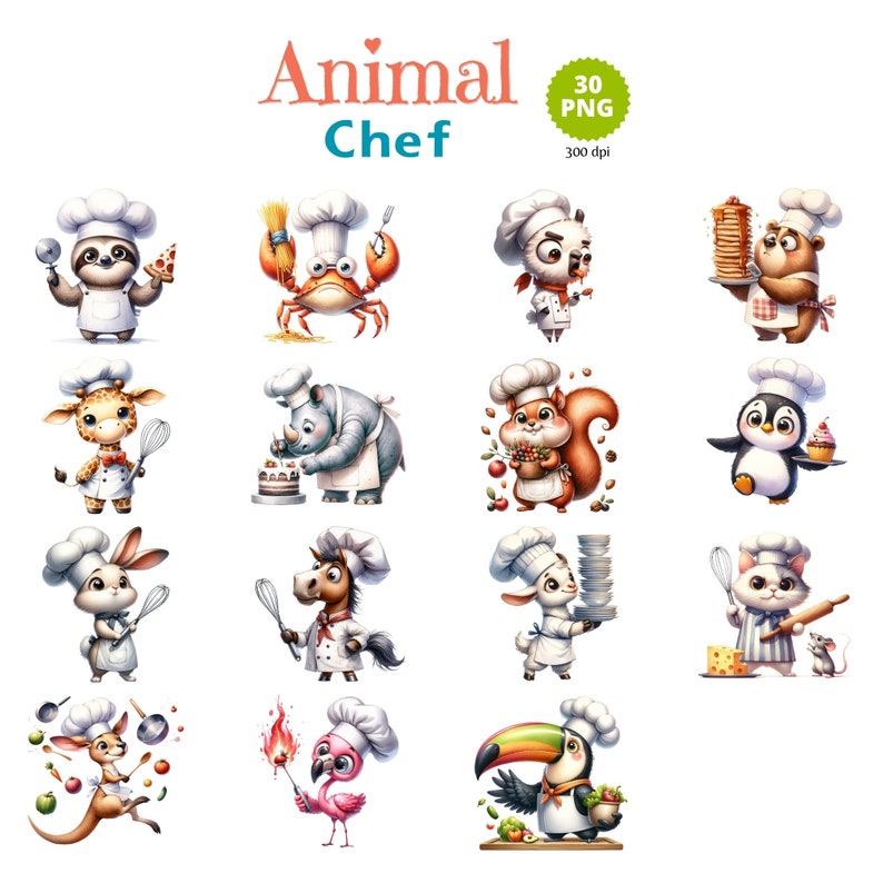 Animal Chef, Cute Chefs Png, Chef Png, Watercolor Chef, Cute Animals ...